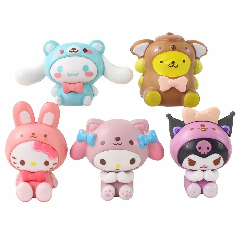 Набор фигурок Моя Мелодия, Куроми, Хеллоу Китти / Onegai My Melody 5шт (4-5см)
