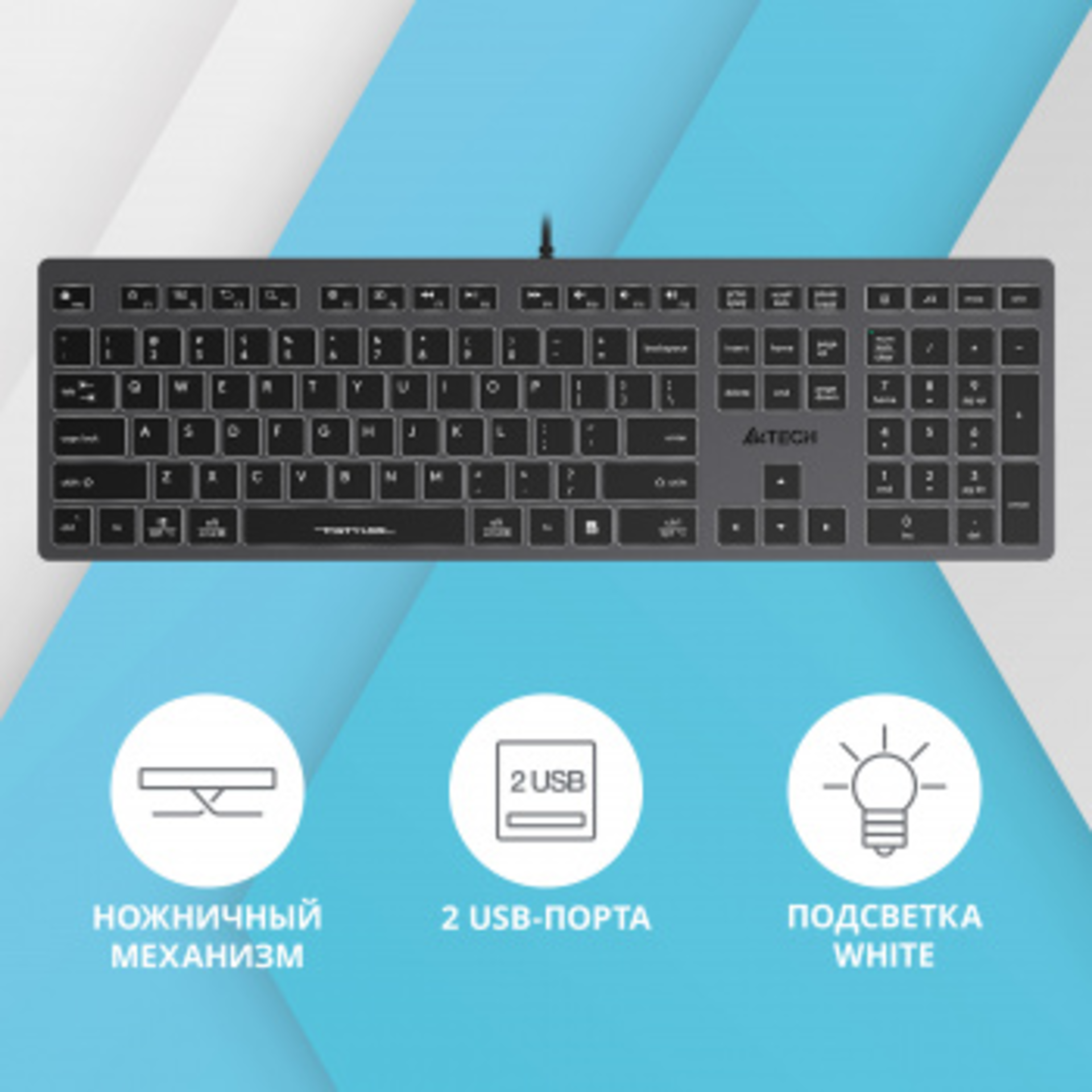 Клавиатура A4Tech Fstyler FX60H серый USB slim LED (FX60H GREY/WHITE)