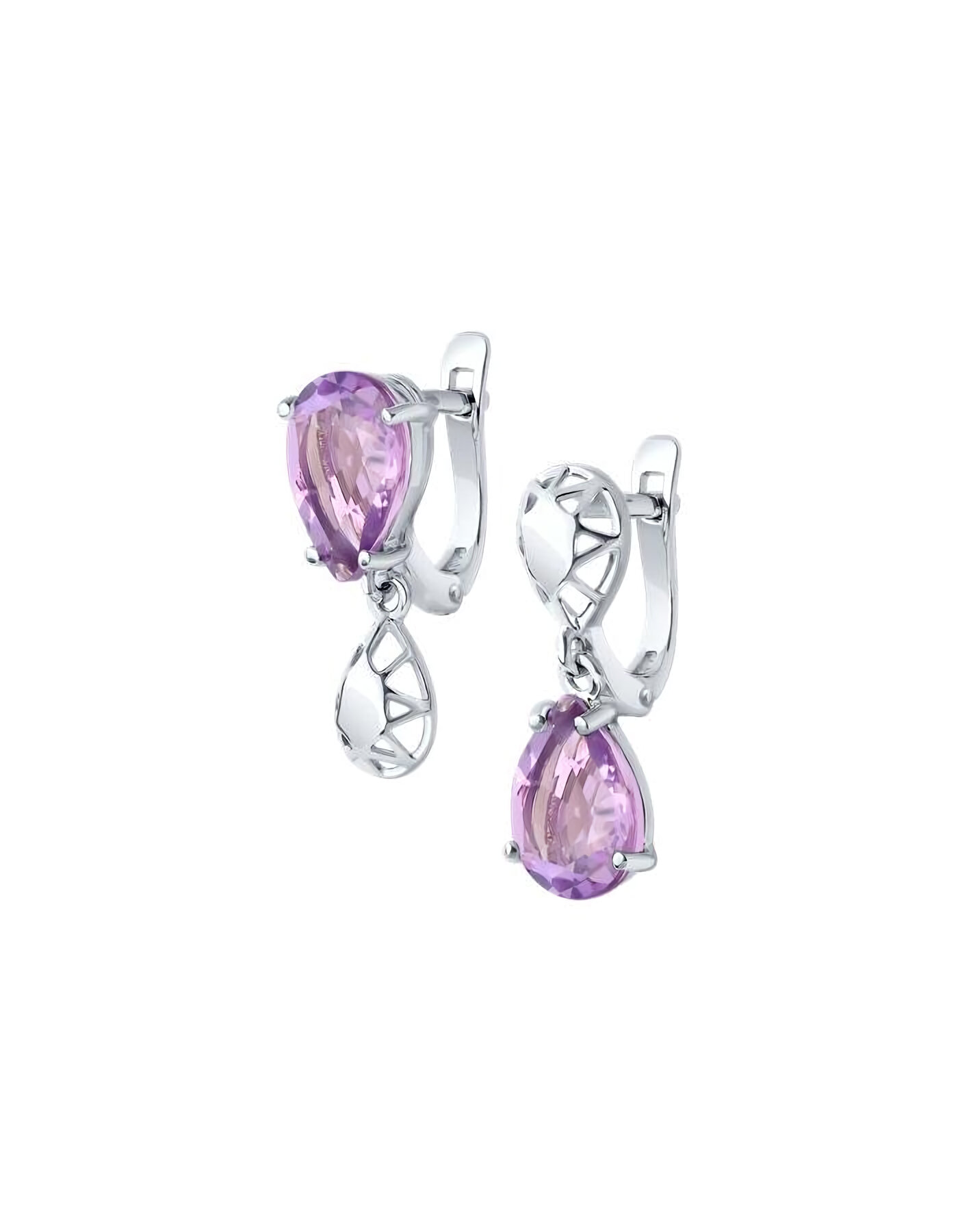 Серьги с подвесками, серебро, 925 проба, родирование, аметист