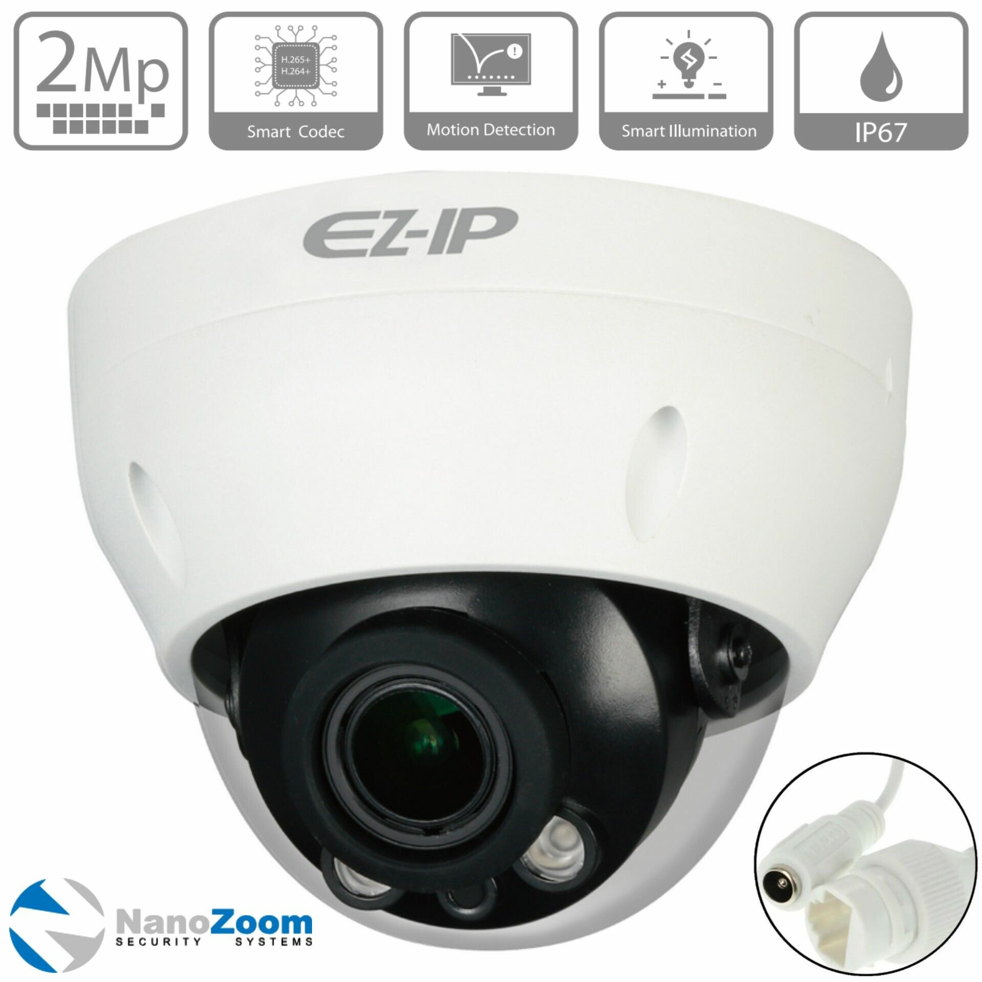 EZ-IP EZ-IPC-D2B20P-ZS 2Мп 2,8-12 мм камера видеонаблюдения IP внутренняя и уличная, цифровая купольная IP-видеокамера для улицы и помещений с ИК подсветкой 1080P, CMOS 1/2.8"