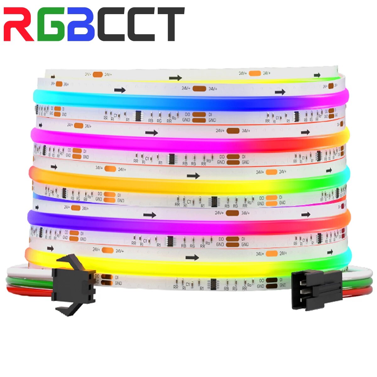 RGBCCT FCOB RGB IC светодиодная лента WS2811 630/720 светодиодов 720 leds per m, 5м, DC24V White PCB