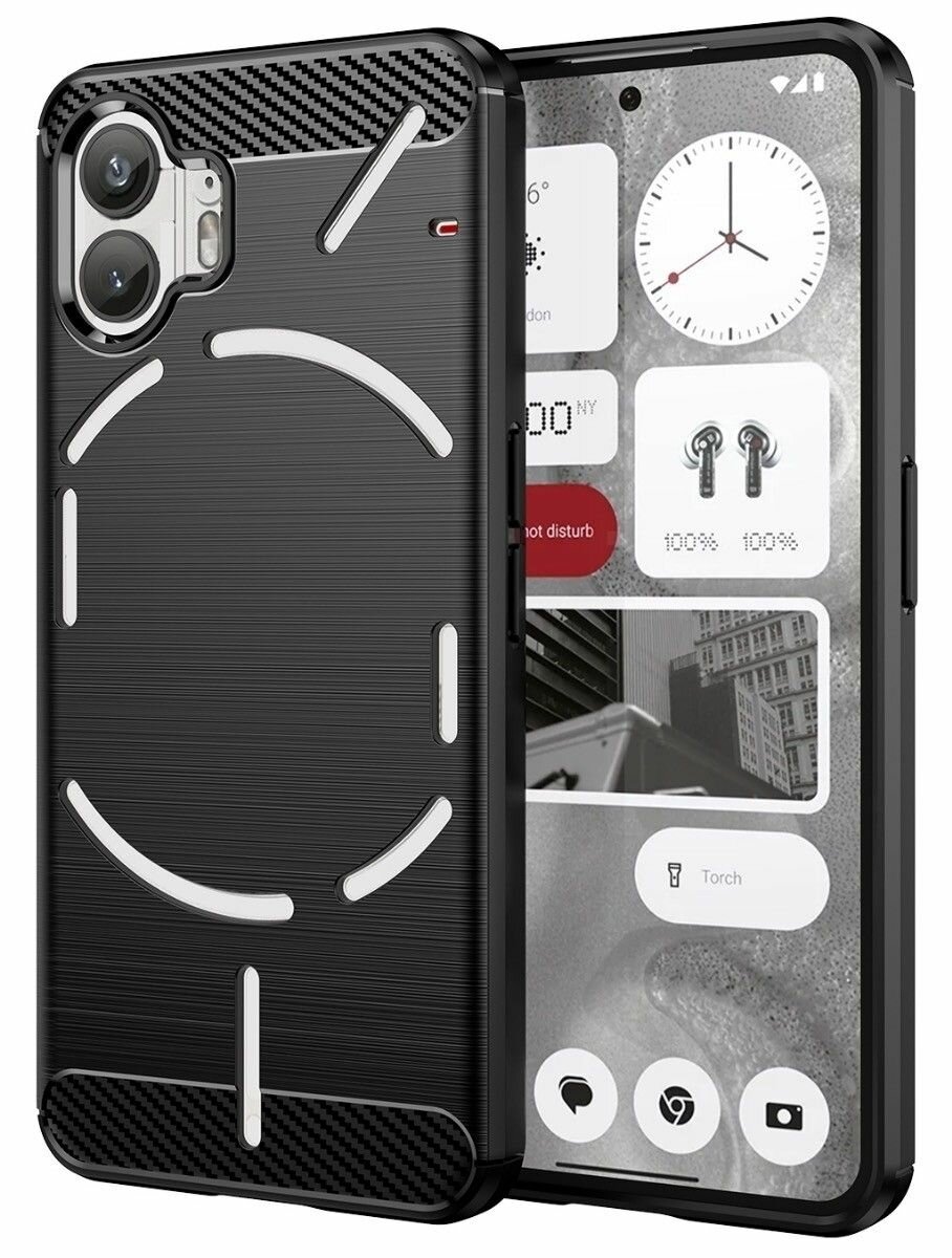 Чехол для Nothing Phone 2 силиконовый карбон сталь черный