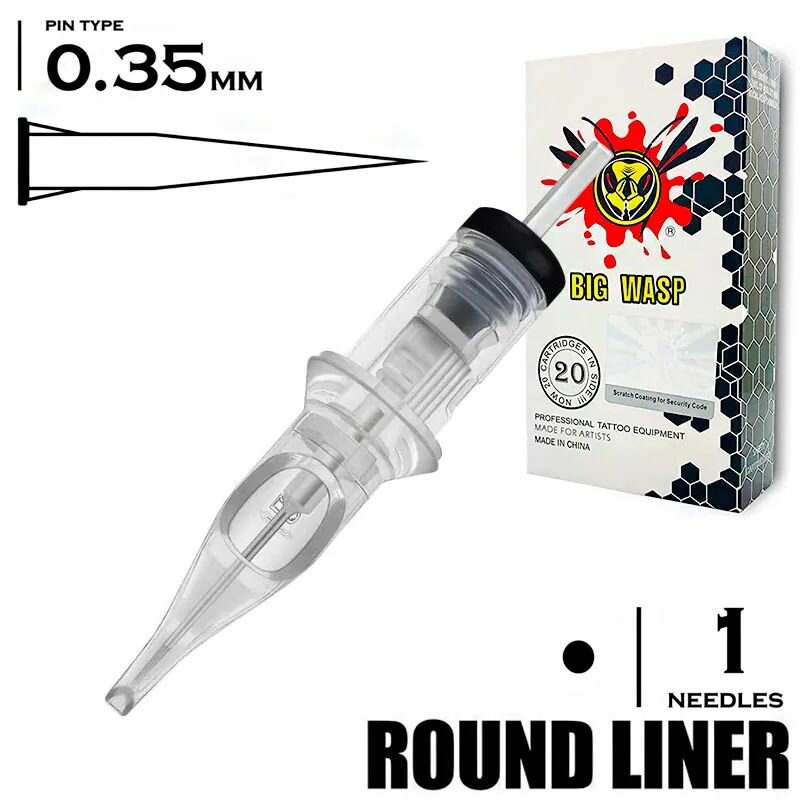 Картриджи для тату и татуажа BIG-WASP Matte Transparent 1RL/0,35 Round Liner (1201rl), 20шт