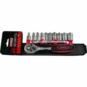 Набор инструментов на планке, 12 предметов ( Автом tool, 1/4", с трещёткой, proffi, CrV 4,5,6,7,8,9,10,11,12,13,14мм + удл 100мм)