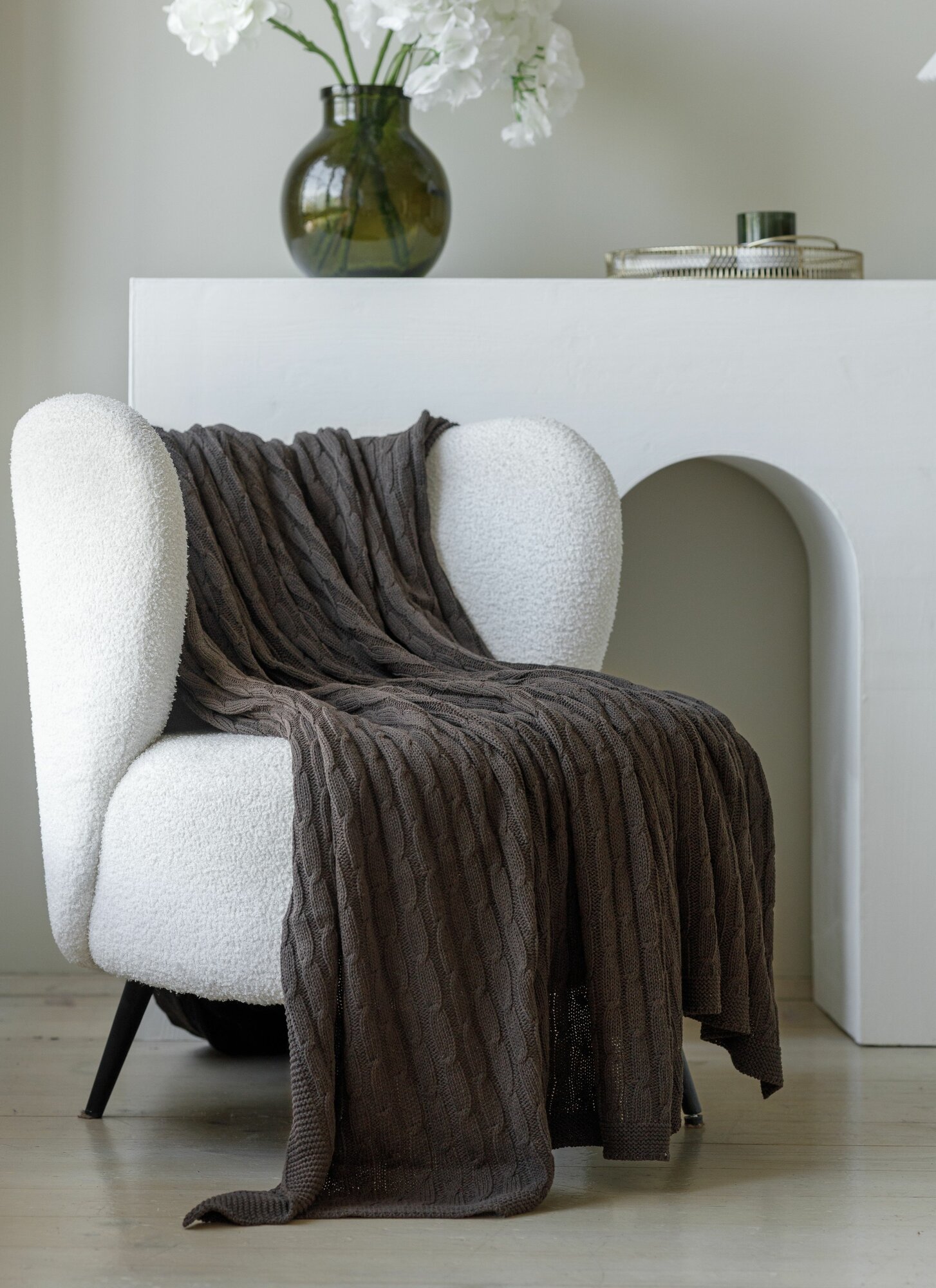 Плед DECADE HOME, вязаный, хлопок, 2-х спальный, для уюта дома