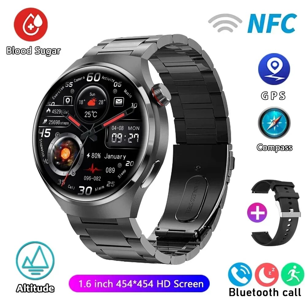 Умные часы PRO Black steel belt с NFC, GPS, Bluetooth call