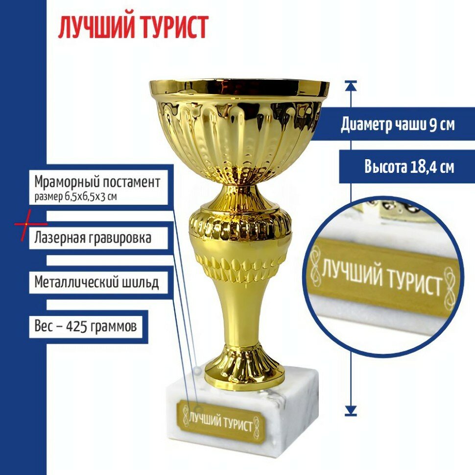 Статуэтка Кубок "Лучший турист" на мраморном постаменте (18,4 см)