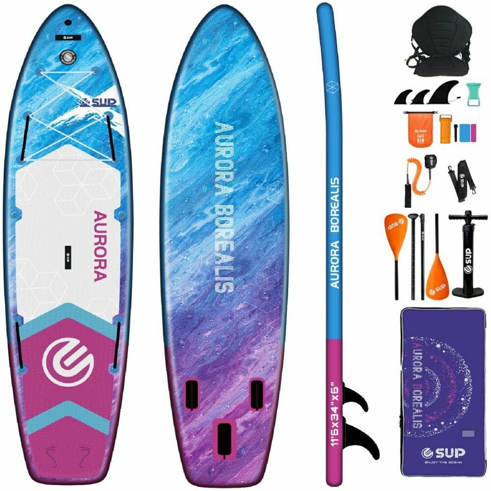 Надувная двухслойная SUP-доска E-SUP Aurora BLUE PRO 11'6" 350-86-15 см / Сап доска для серфинга и отдыха на воде, Надувной сапборд