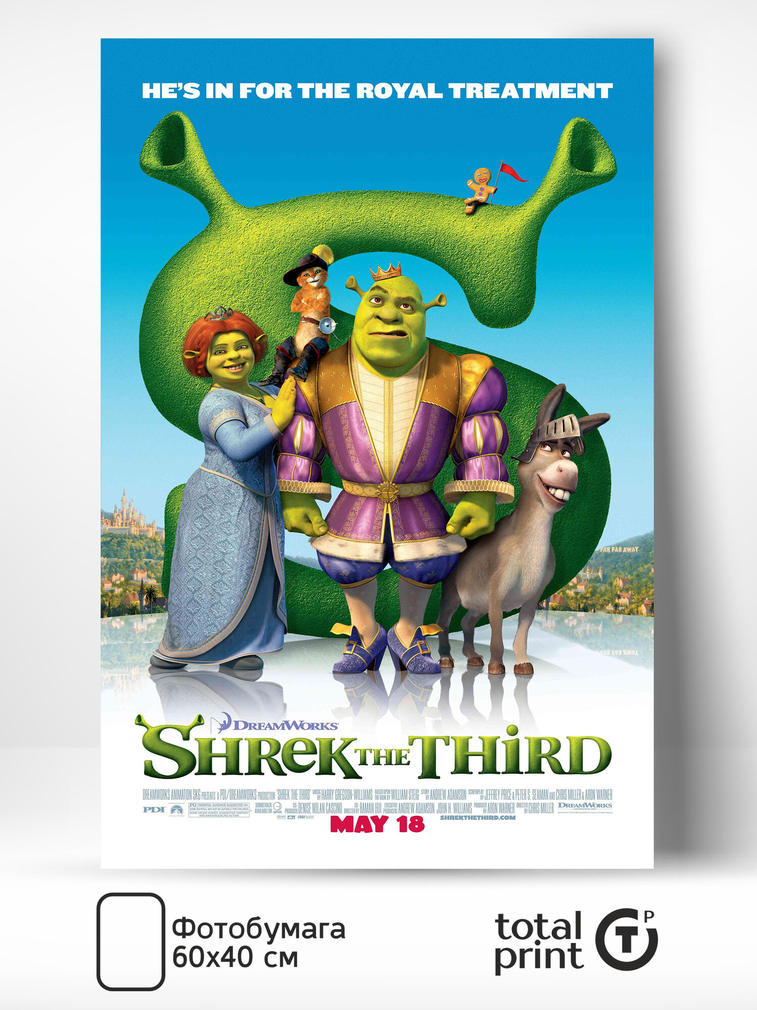 TotalPrint Постер для интерьера, Мультфильм, Шрек, 60х40см.