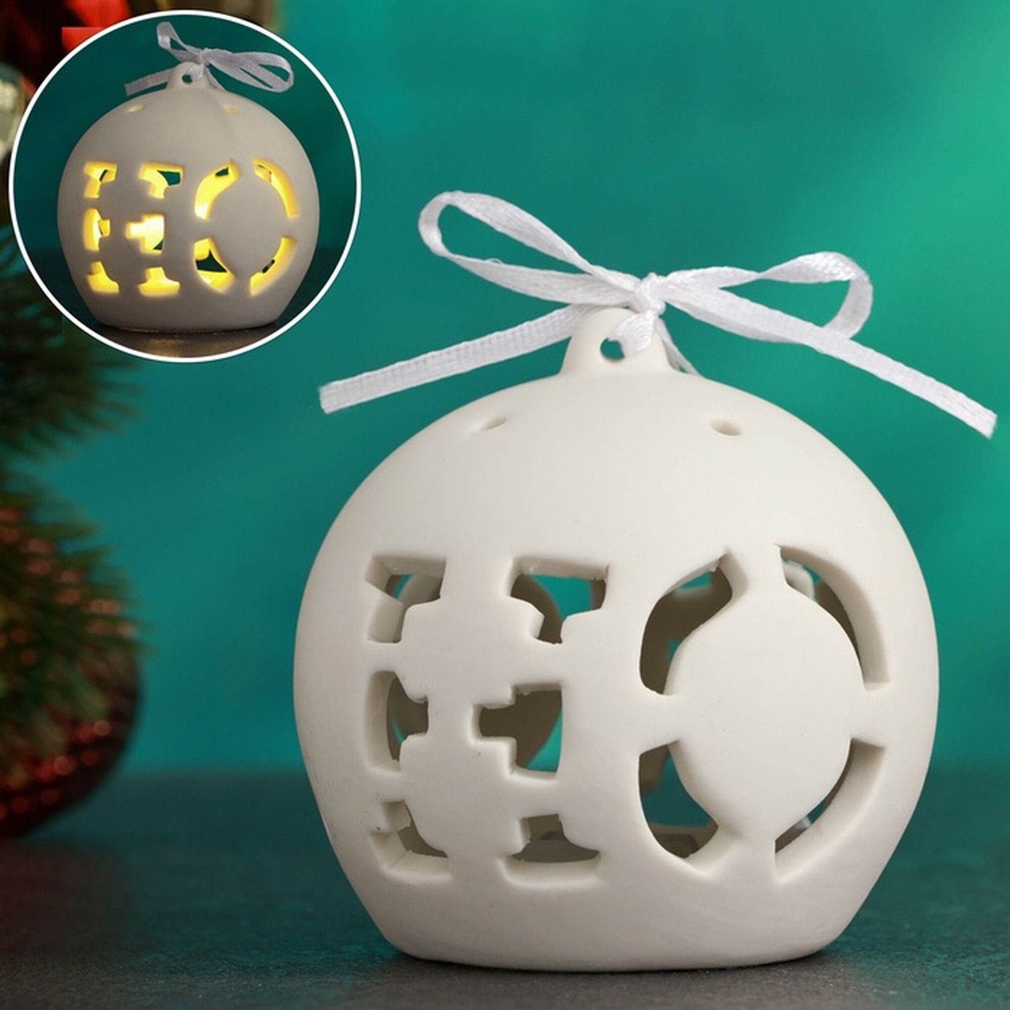 Фигура с подсветкой Take It Easy "Шар", керамика, 7x7x7,5 см, белая