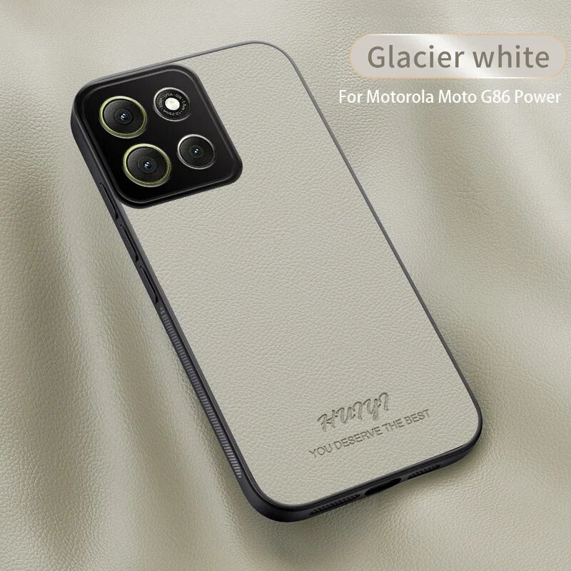 Матовый кожаный чехол для Moto G86 Power G86 G96 G85 G75 G64 G35 G34 с Белый, white, Moto G86