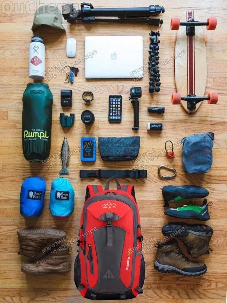 Рюкзак Alaska 40L, спортивный, повседневный, красный, черный, политекс, размер большой (более 30 л.) — фото 1