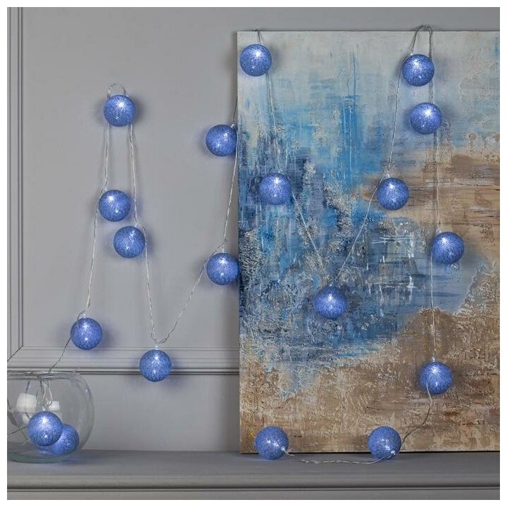 Luazon Lighting Гирлянда - нить, 5 м с насадками «Клубки серые», IP20, прозрачная нить, 20 LED, свечение белое, 220 В