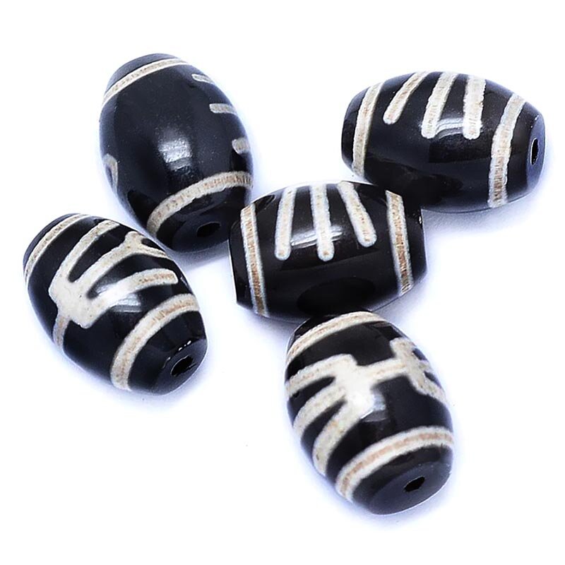 Бусина Дзи натуральный камень Агат черный с белым Большой человек 0010511 цилиндр 14x10 мм, цена за 1 шт.