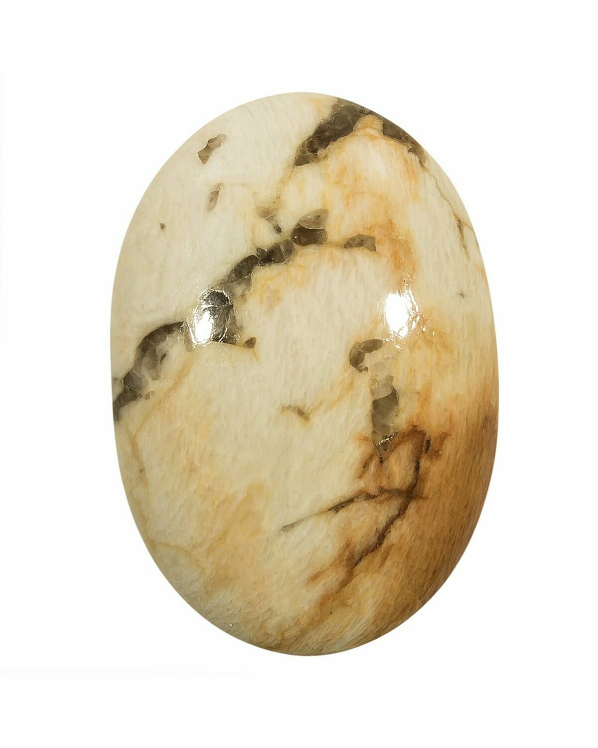 Кабошон из пегматита размером 43х30х7 мм.