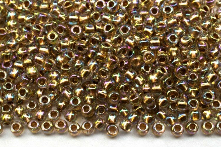 Бисер японский TOHO круглый 11/0 #0994 хрусталь радужный, золотая линия внутри, 10 грамм