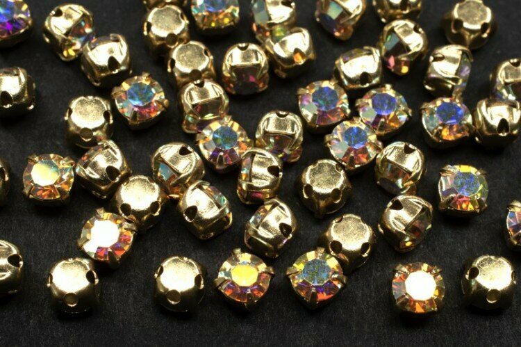 Шатоны Preciosa Maxima 4мм в оправе, цвет crystal DF AB/gold, 63-053, 10шт