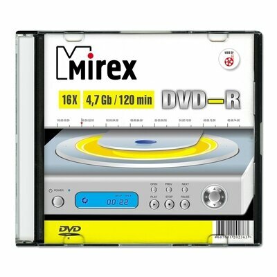 Носители информации DVD-R, 16x, Mirex, Slim/1, UL130003A1S, 838859