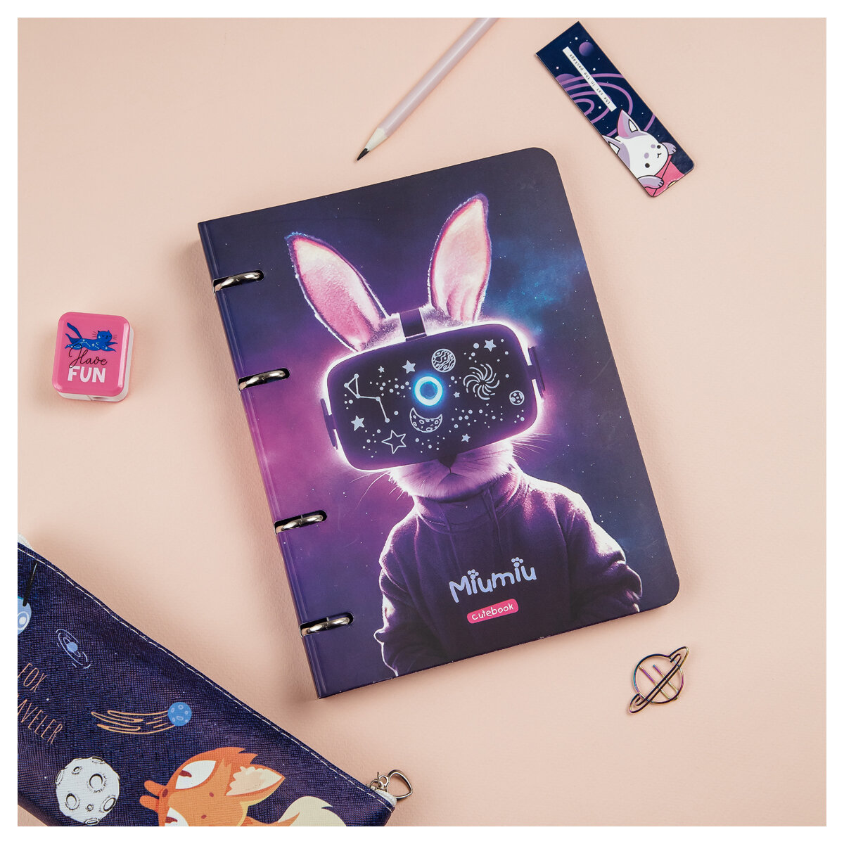 Тетрадь на кольцах со сменным блоком А5, 100 листов, MESHU "Miumiu", картон, матовая ламинация, тиснение фольгой