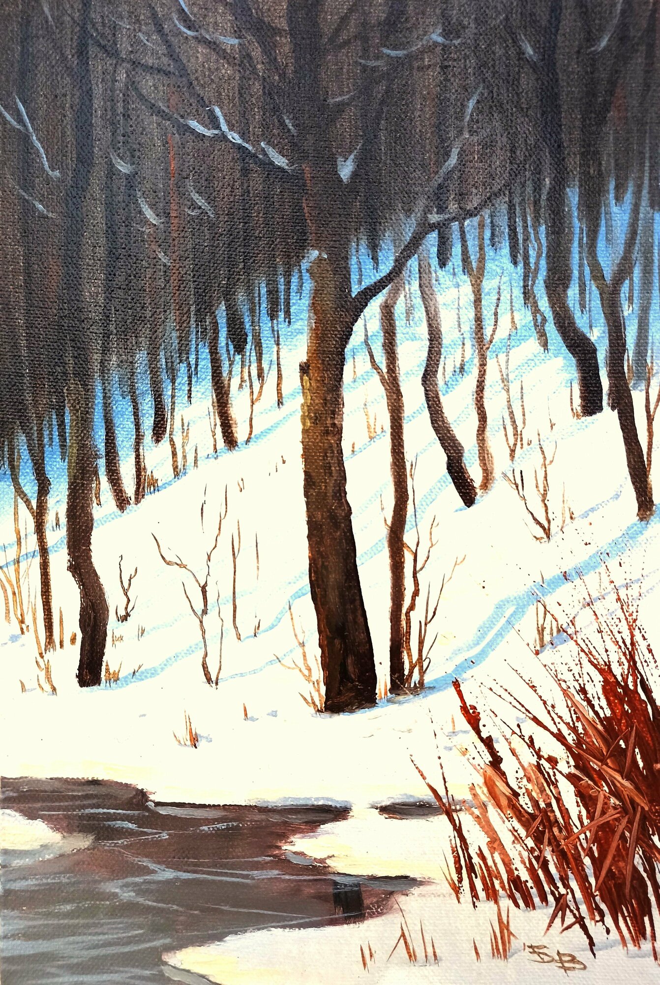 Картина масло/холст. 100% ручная работа, 100% живопись от Художественной мастерской Грëзы. Зимний пейзаж. Лес. Размер картины 20х30 см.