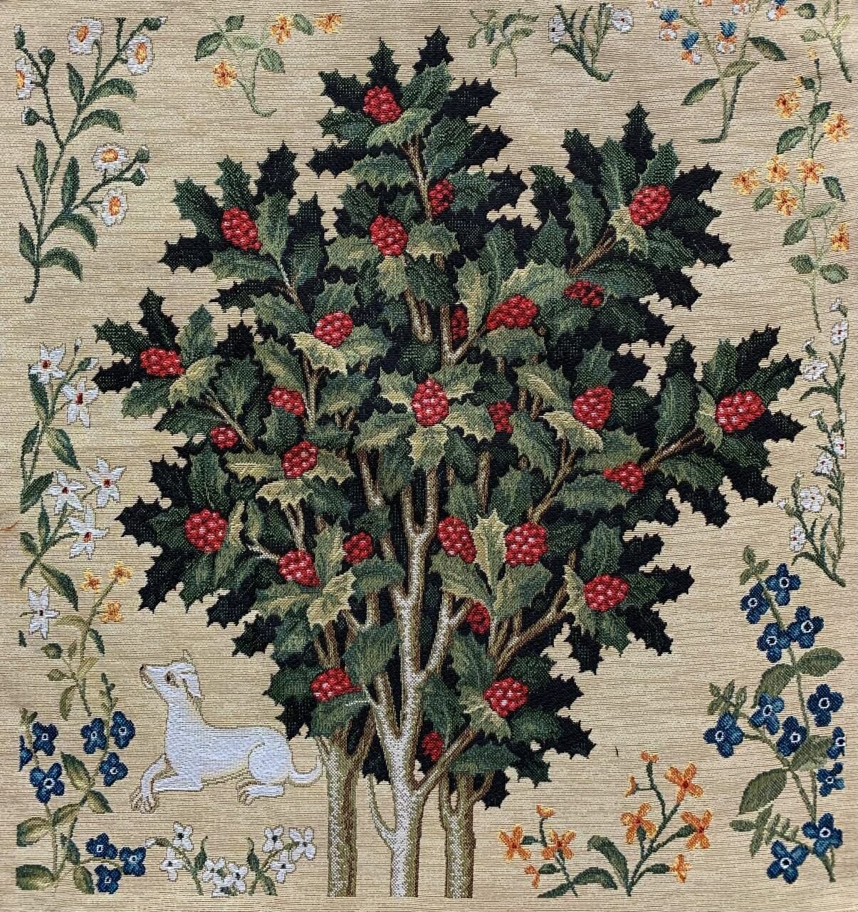 Гобелен, средневековый гобелен без рамы 45х45 см / "Волшебный лес. Древо жизни" бежевый