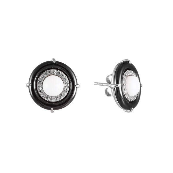 Серьги пусеты, серебро, 925 проба, агат, фианит, керамика