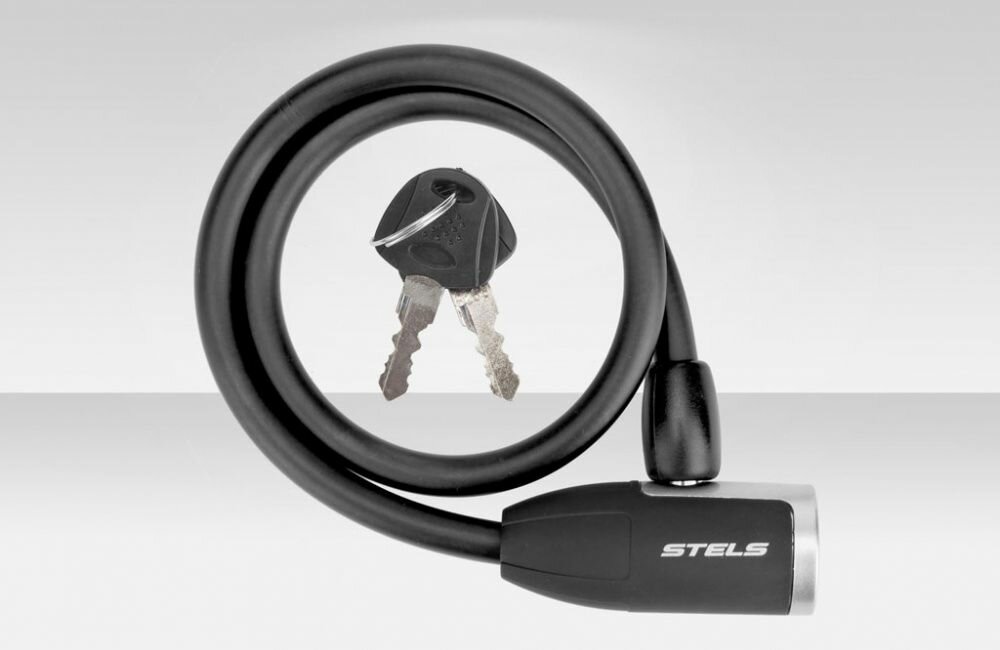 Замок велосипедный STELS 84356, 10x650 мм, стальной, на ключ, черный, арт. 540050