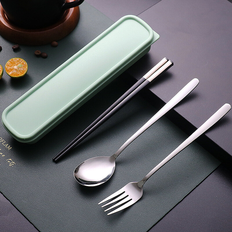Набор столовых приборов в корейском стиле из нержавеющей стали: вилка, ложка, палочки для еды, трехкомпонентный набор,
