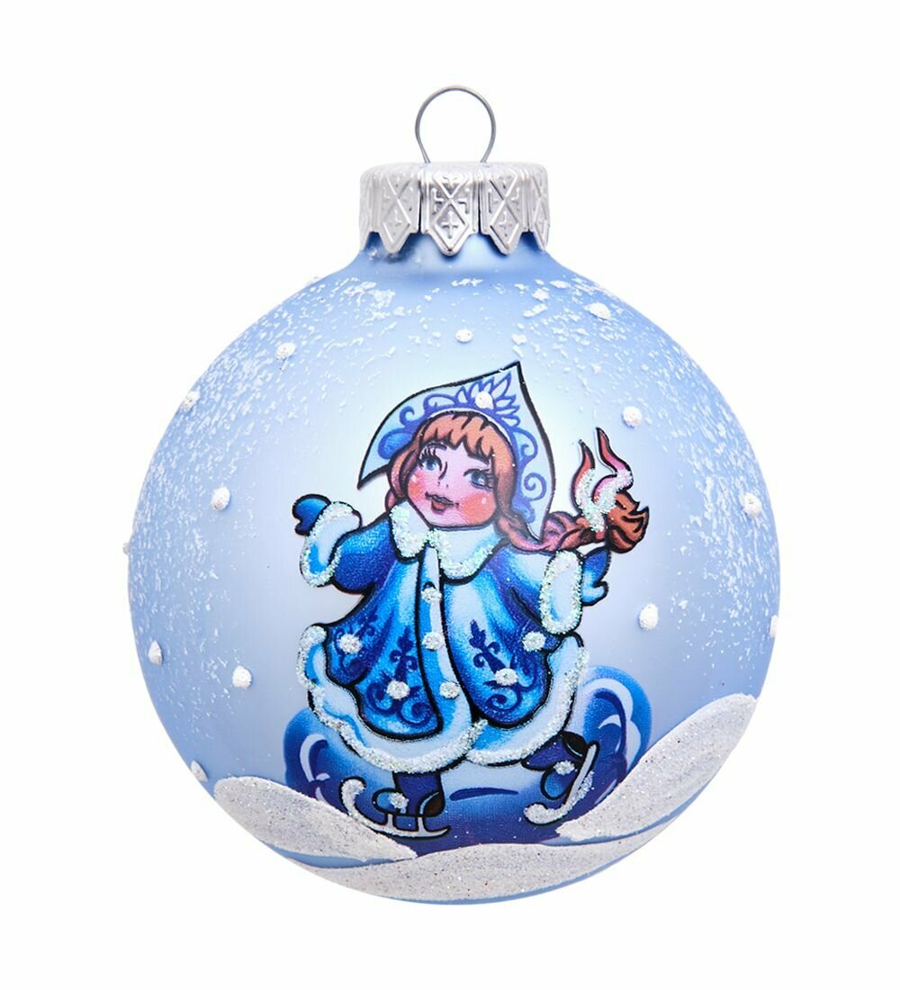 Елочная игрушка Шар 'Снегурочка на коньках' 85 мм