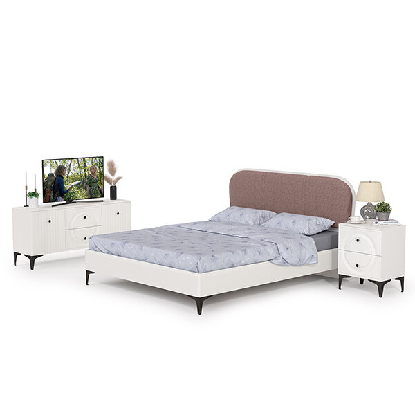 Валенсия Спальня № 40, цвет ЛДСП белый шагрень/МДФ белый шагрень/ткань велутто 19, ортопед есть, сп. м. 1600х2000 мм, б/м