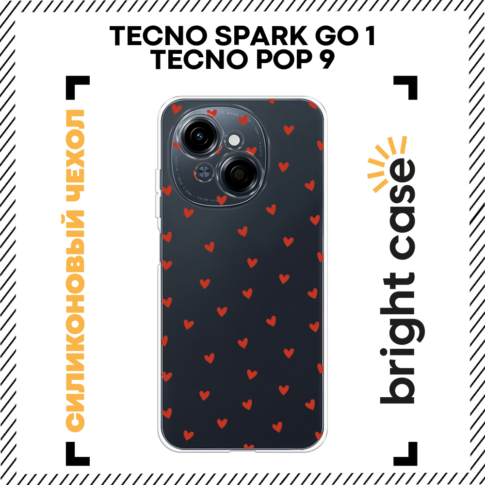 Чехол на Tecno Spark Go 1/Pop 9 / Текно Спарк Го 1/Поп 9 с принтом Прозрачный с сердечками, прозрачный