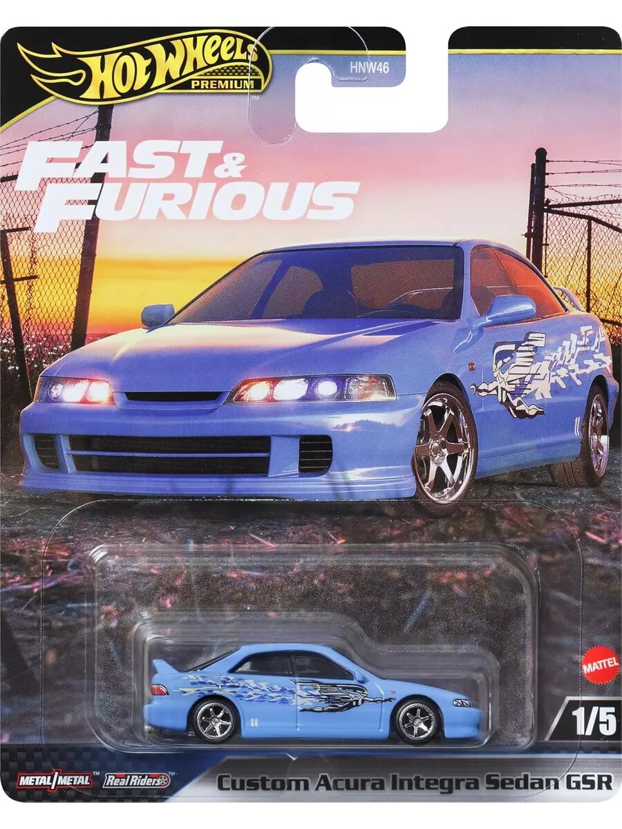 Коллекционная Premium машинка Hot Wheels Custom Acura Integra Sedan GSR Light blue (коллекция Fast & Furious 2024, 1/5 mix 3)