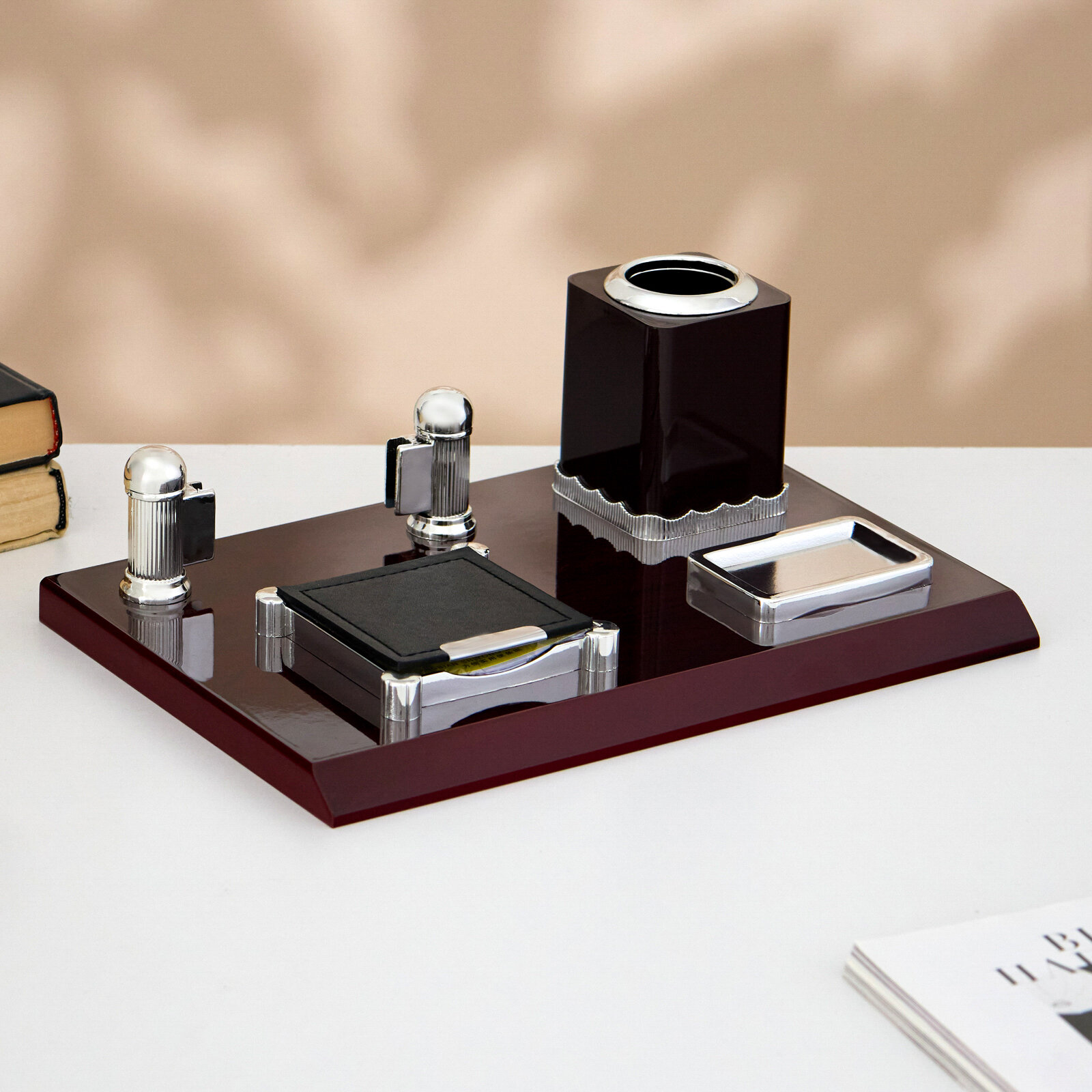 Органайзер настольный, 4 в 1 с визитницей, красное дерево