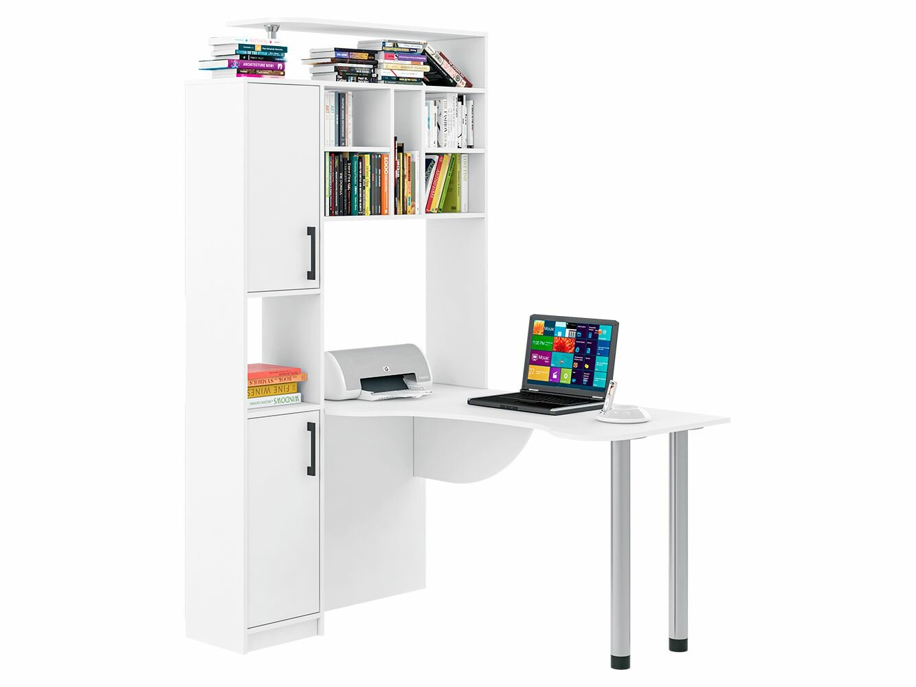 Угловой компьютерный стол КС-14 с надстройкой и пеналом белый
