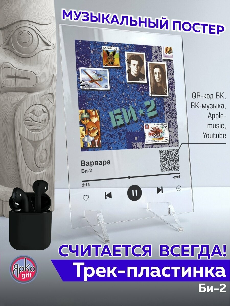 БИ-2 - Варвара Spotify-постер 14х20 см/ музыкальная трек-пластинка/ постеры картины для интерьера на стекле/ спотифай сувенир подарок