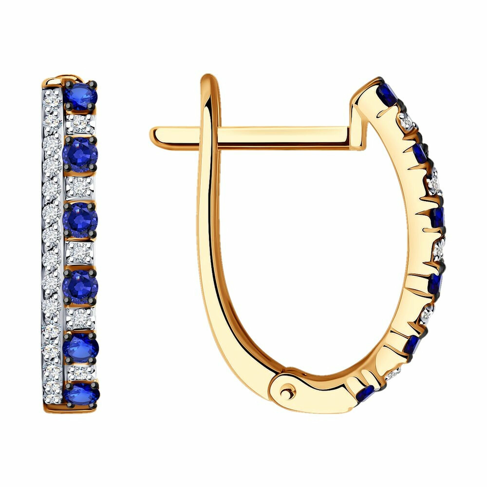 Серьги, красное золото, 585 проба, сапфир, бриллиант