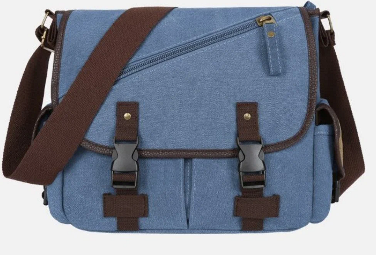 Сумка мессенджер  Сумка-мессенджер молодежная через плечо, брезентовая, с защелками, для мужчин| женщин, детей Синий