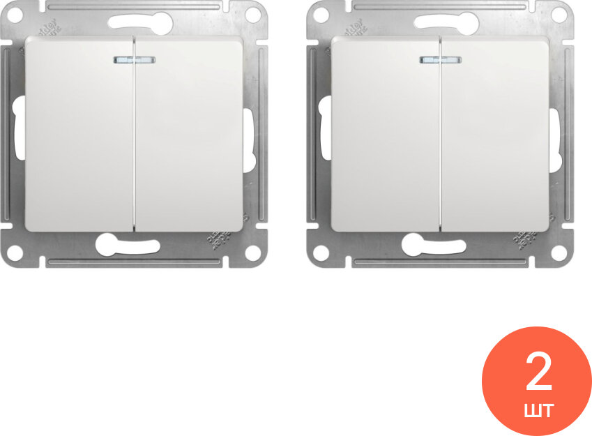 Выключатель Systeme Electric / Систем Электрик Glossa, 10АX IP20 схема 5а, белый двухклавишный с подсветкой, GSL000153 / переключатель (комплект из 2 шт)