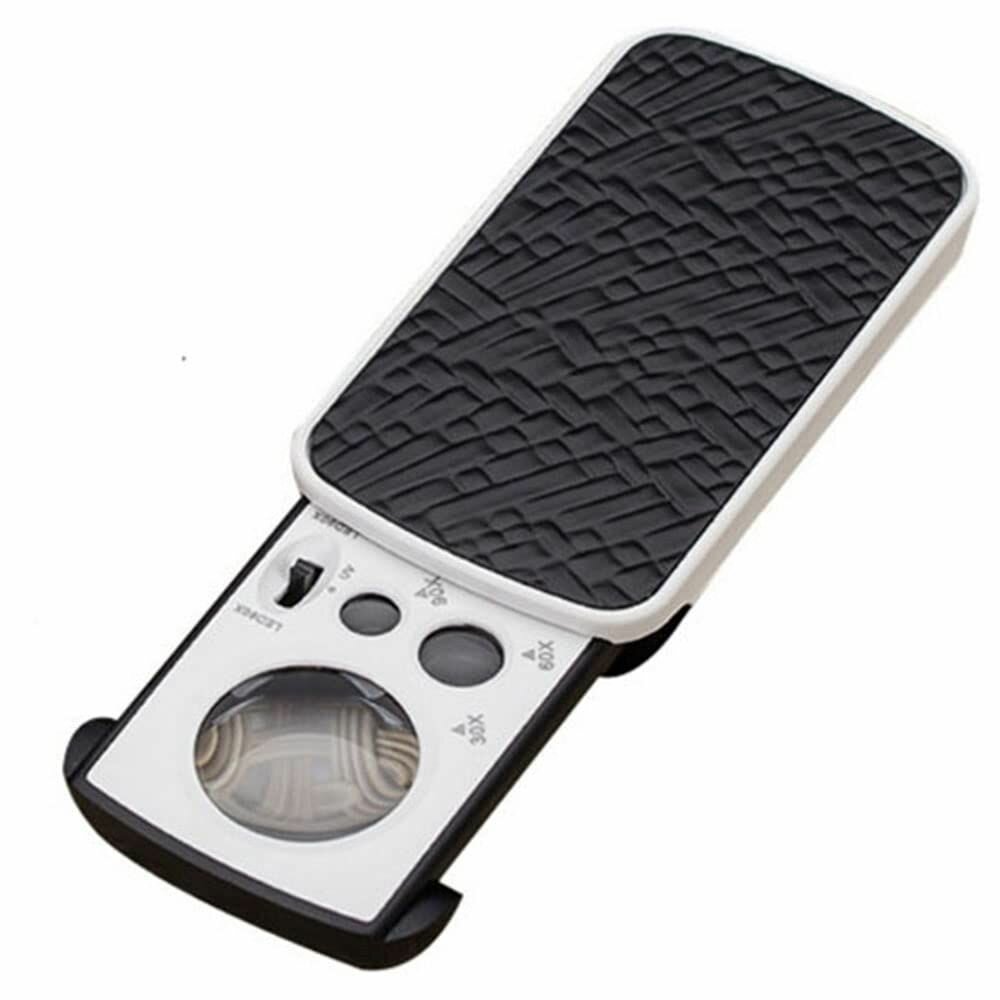 Складная портативная лупа 30х, 60х, 90х с LED и UV подсветкой