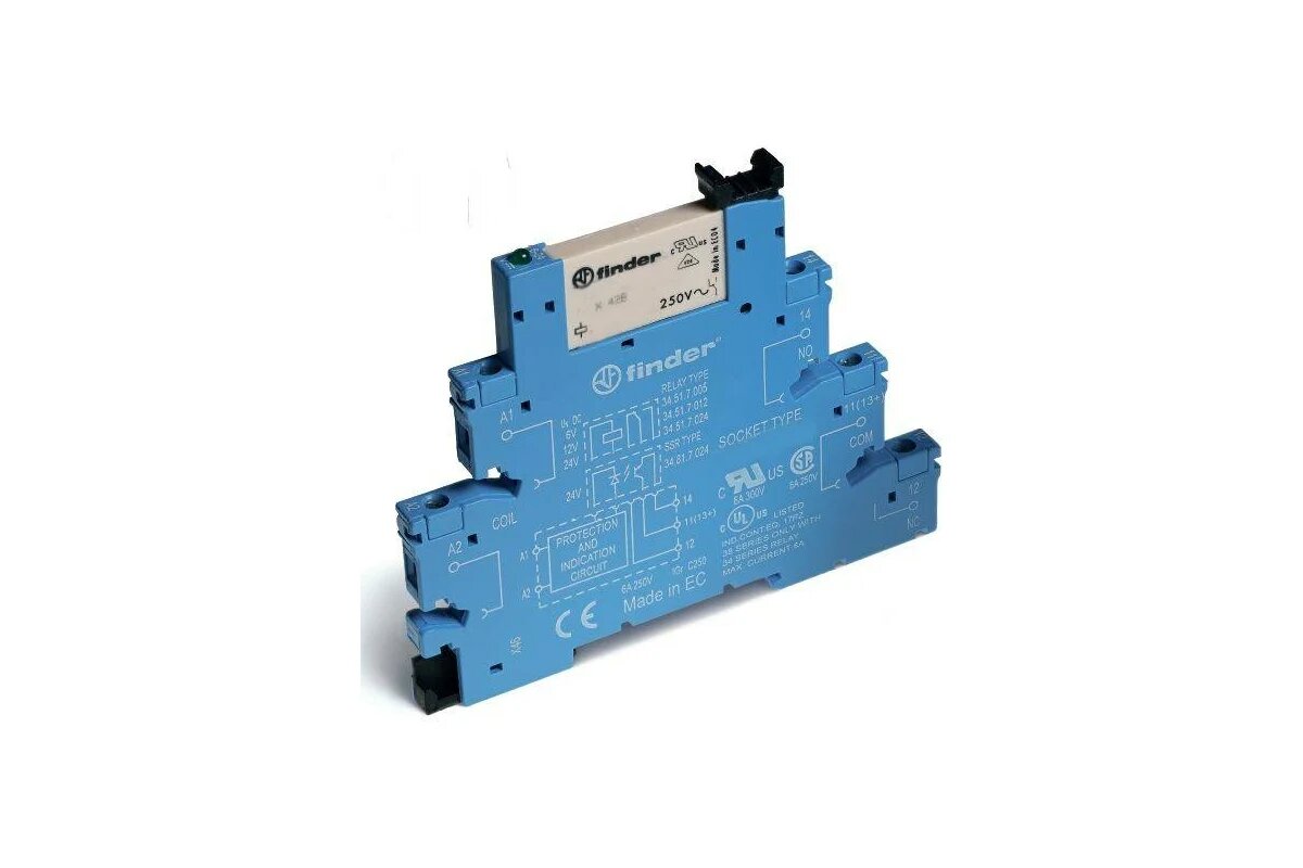 Finder , Интерфейсный модуль реле; 1 CO конт. 6а ; /= 24в Ac/Dc; винт. зажимы, 385100240060