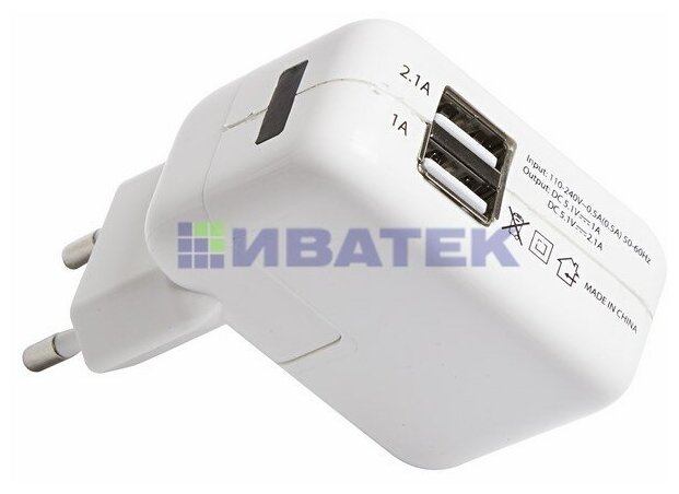 Сетевое зарядное устройство 2xusb, переходник+адаптер (СЗУ) (5 V, 2100 mA+1000 mA) Rexant, 1шт, REXANT, 18-1187