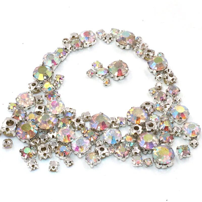 Горячая распродажа: 100 шт./упак. Смешанные размеры стеклянных хрустальных камней, бусины Crystal AB