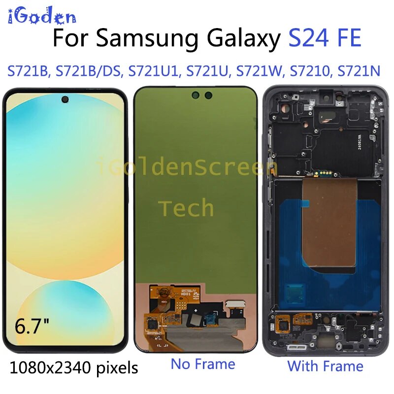 6,7-дюймовый ЖК-экран AMOLED для Samsung Galaxy S24 FE в сборе для Samsung s24fe lcd S721B, S721B/DS, S721U1, S721W дисплей Silver With Frame
