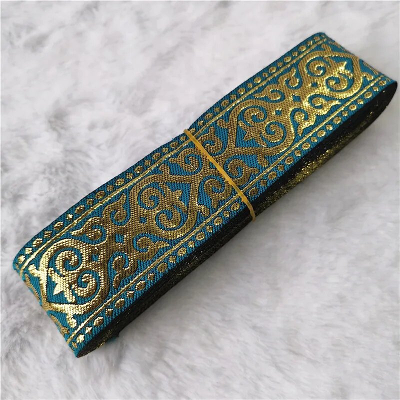 Лента TPSMOC золотисто-серебристая винтажная с вышивкой 7 м Бирюзовый, 05