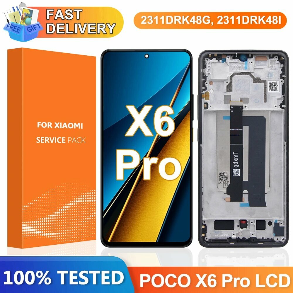 Замена экрана Poco X6 Pro для Xiaomi Poco X6 Pro 2311DRK48G 2311DRK48I ЖК-дисплей цифровой сенсорный экран с рамкой TFT No Frame