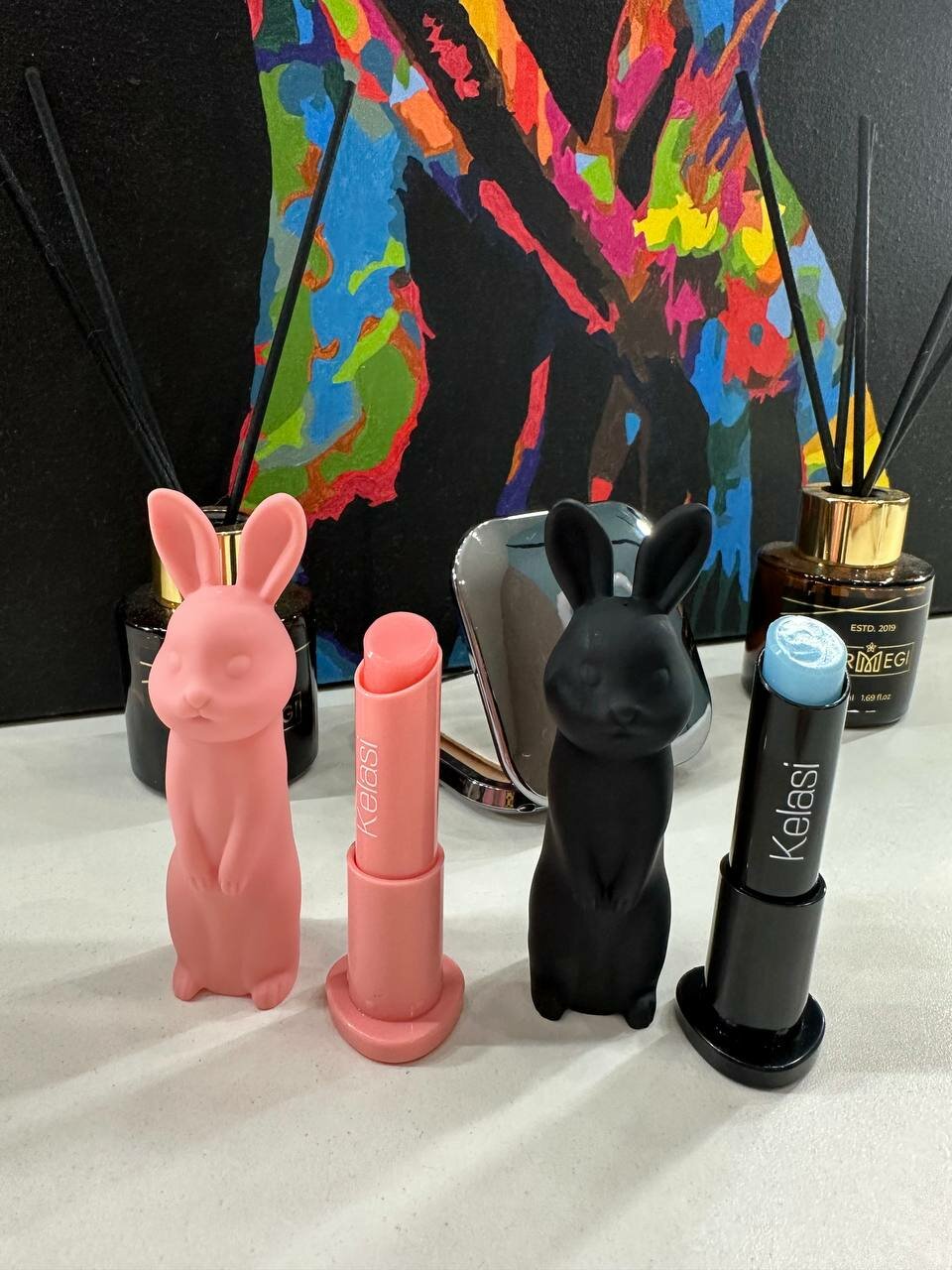 Набор из 2шт Бальзамов для губ "Зайчик Розовый+черный", увлажняющий