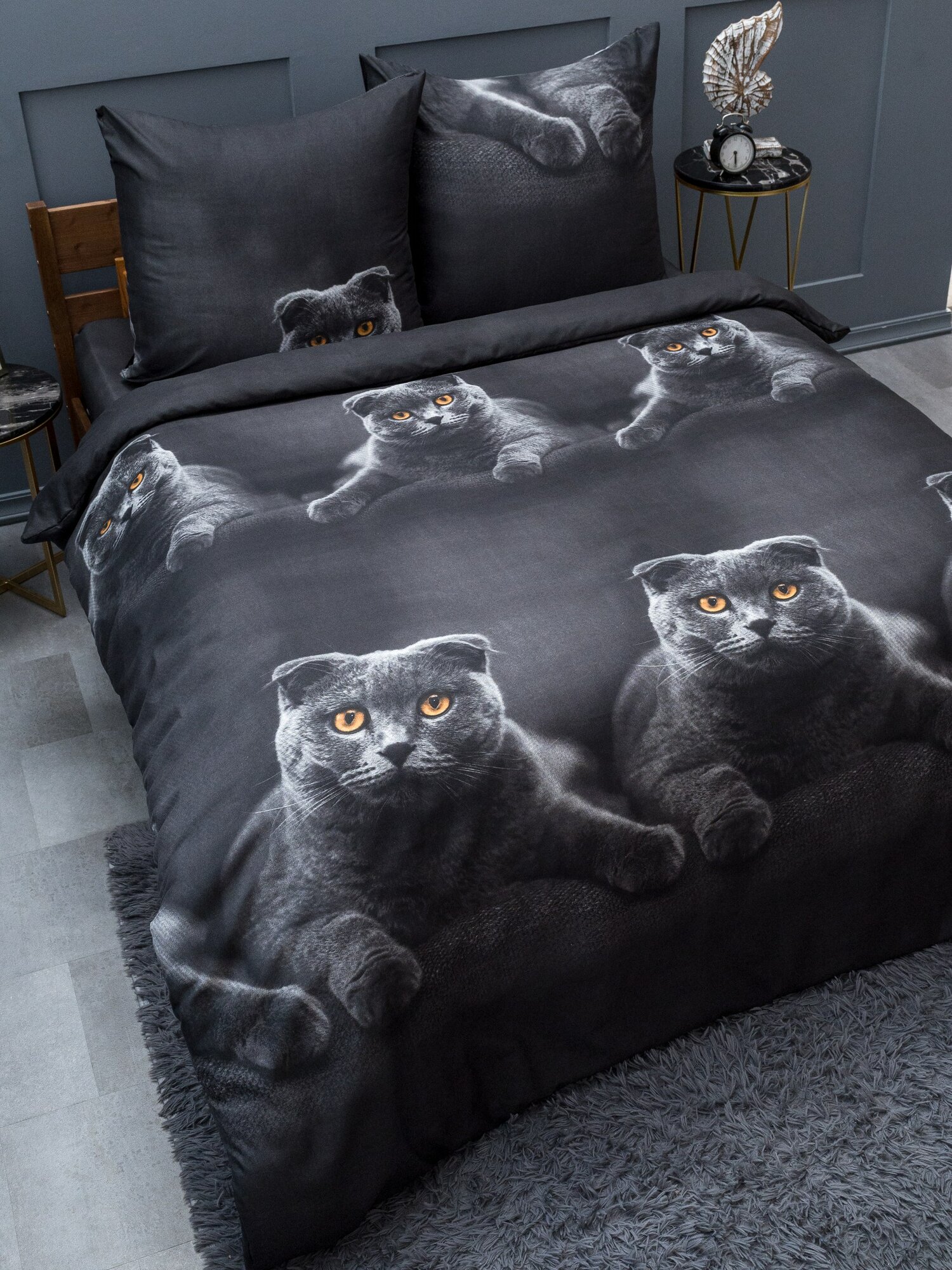 Постельное белье 1.5 спальное Павлина Шотландец, Полисатин, наволочки 70x70