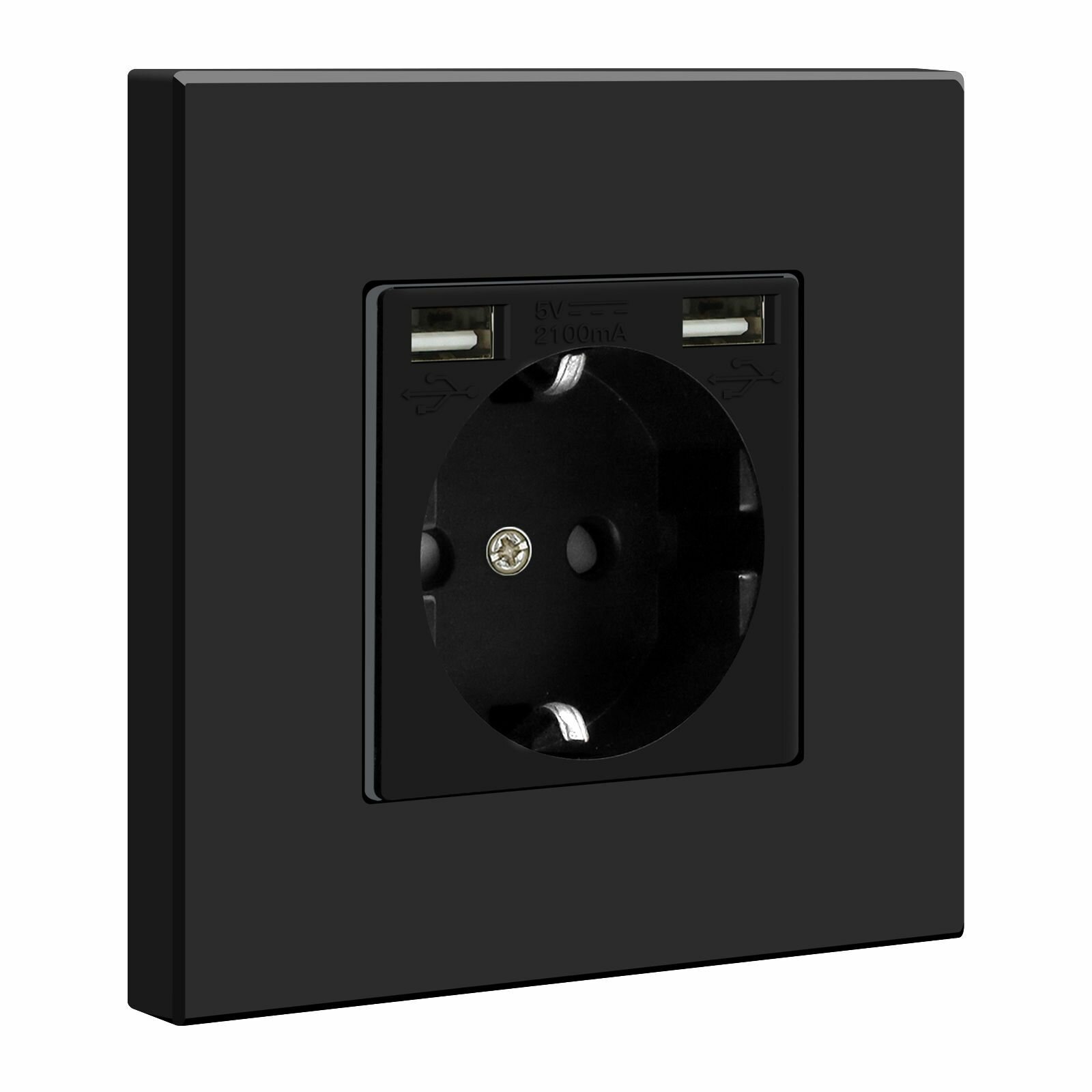 Розетка одинарная с USB,16А 250В стандартный подрозетник, рамка PC пластик Черная