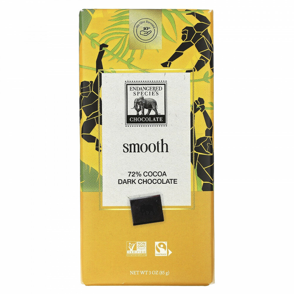 Endangered Species Chocolate, нежный тёмный шоколад, 72% какао, 85 г