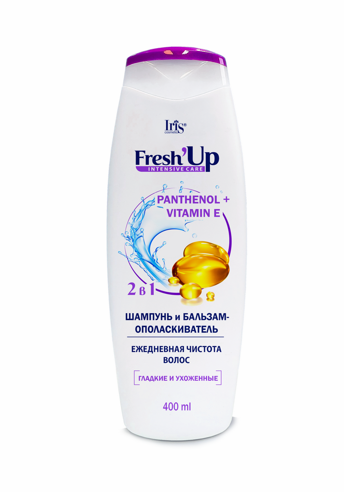 Iris Cosmetic Fresh'up - Pantenol + Vitamin E 2 в 1 Шампунь и бальзам-ополаскиватель "ежедневная чистота волос. Гладкие и ухоженные" 400 мл.